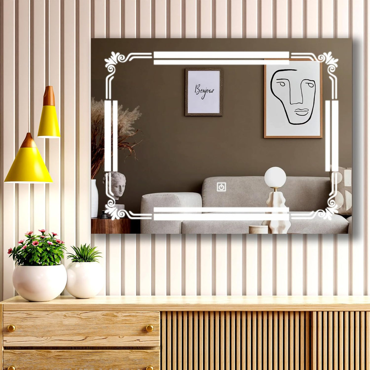 Horizontal Wall Mounted Mirror With Led Lights – KAMAL INTERIORS